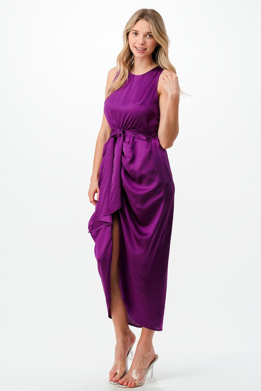 Satin Midi Dress with Center Slit – Tallulah Boutique PR